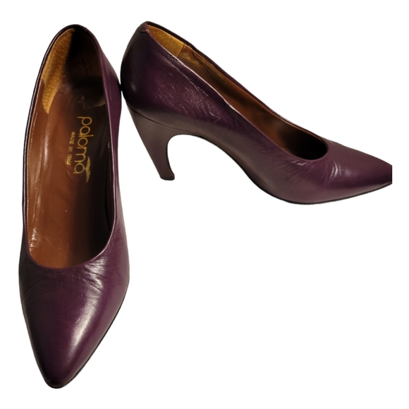 Paloma | Shoes | Vintage 8s Paloma Plum Leather Curved Heel Pumps Made ...